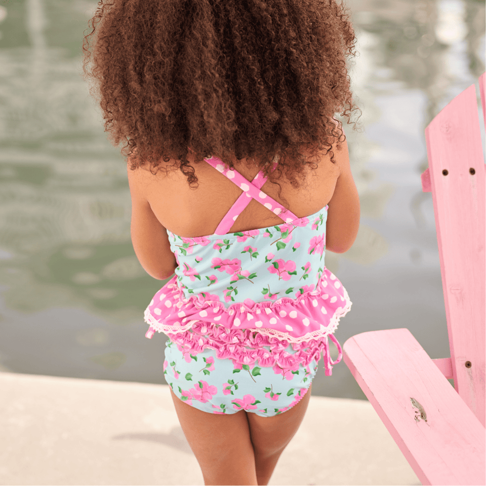 Sugar Bee Girls Ruffle Tankini Two Piece Swimsuit - Bougainvillea