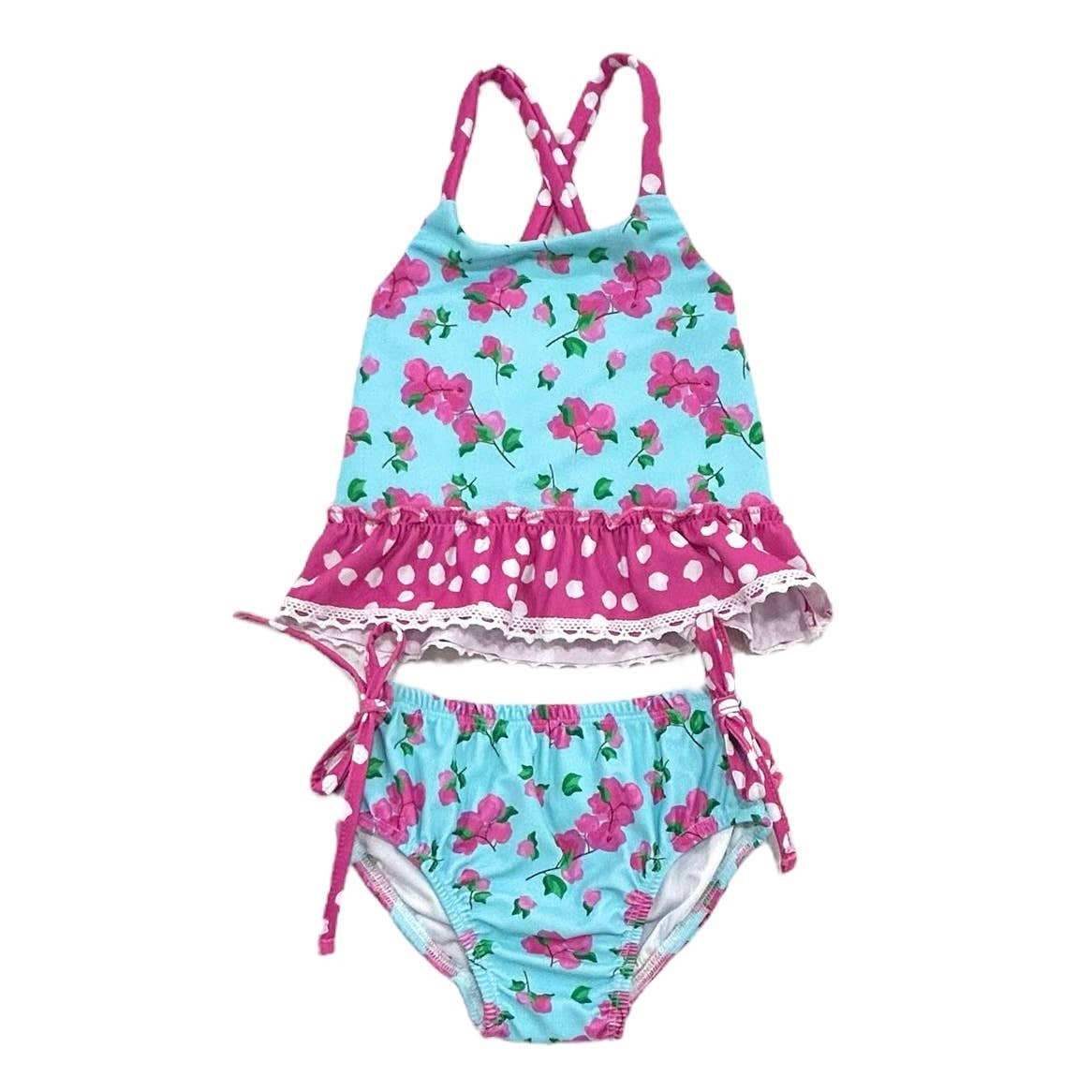 Sugar Bee Girls Ruffle Tankini Two Piece Swimsuit - Bougainvillea