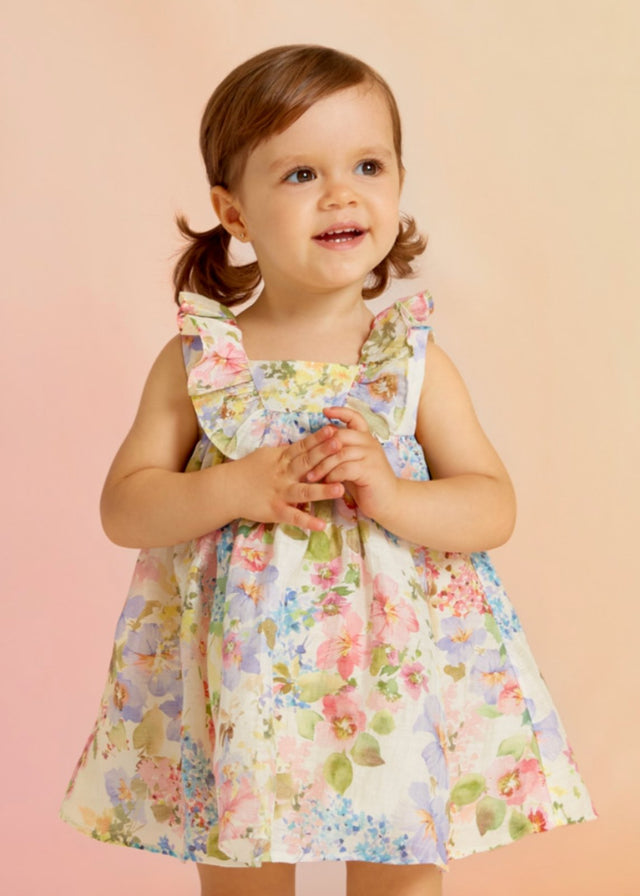 Abel and Lula Baby Girls Floral Printed Linen Dress | HONEYPIEKIDS