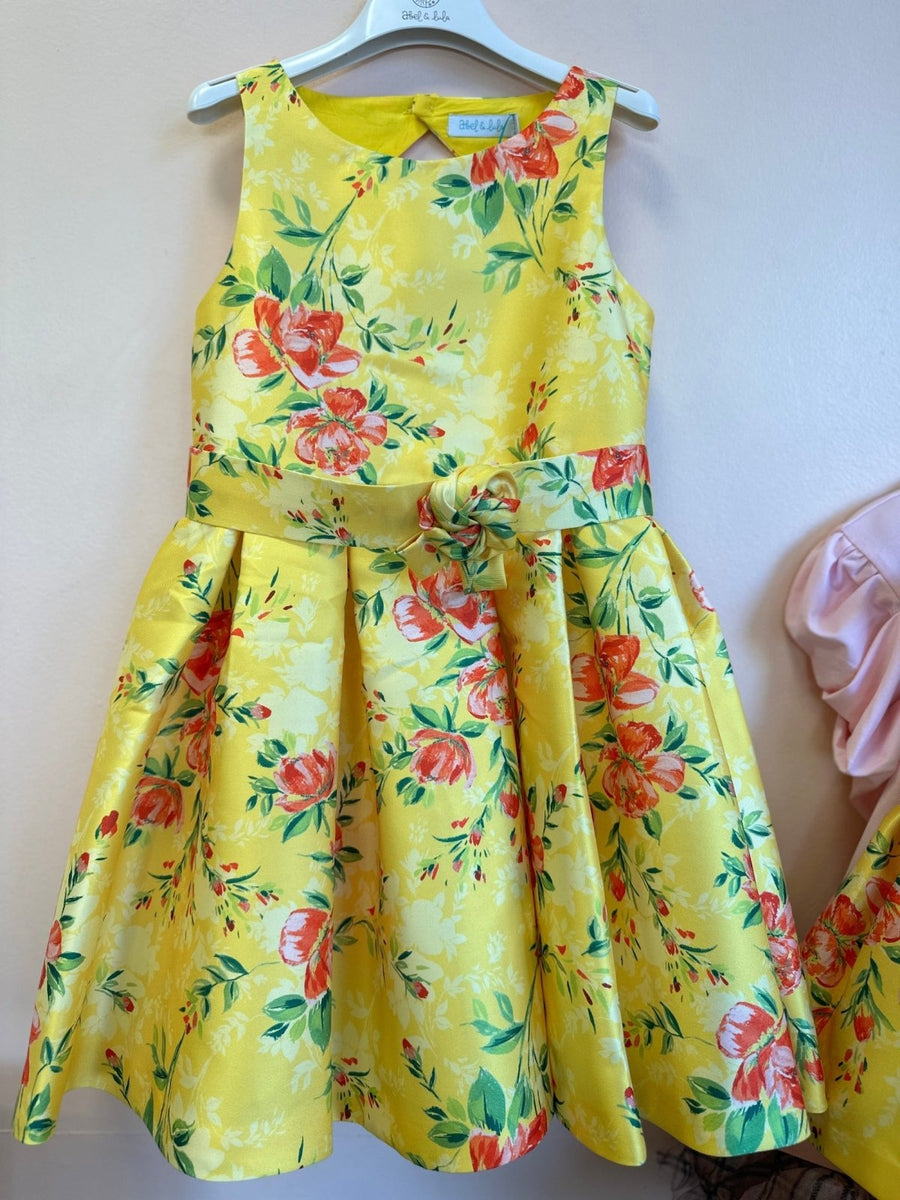 Abel and Lula Girls Yellow Floral Mikado Dress | HONEYPIEKIDS
