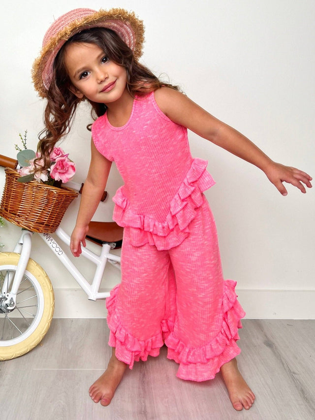 Mia Belle Girls Pink Sway My Way Ruffle Pants Set | HONEYPIEKIDS