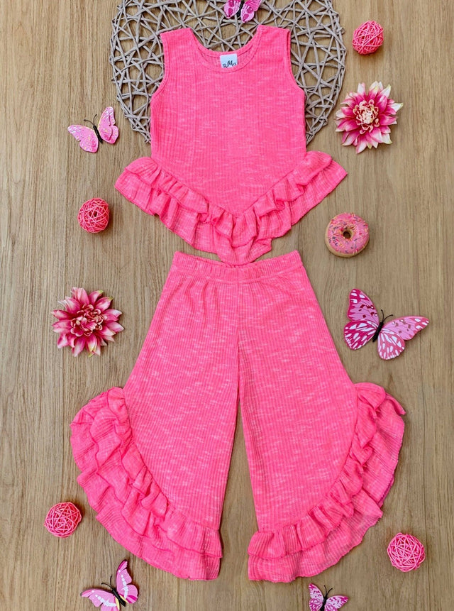 Mia Belle Girls Pink Sway My Way Ruffle Pants Set | HONEYPIEKIDS