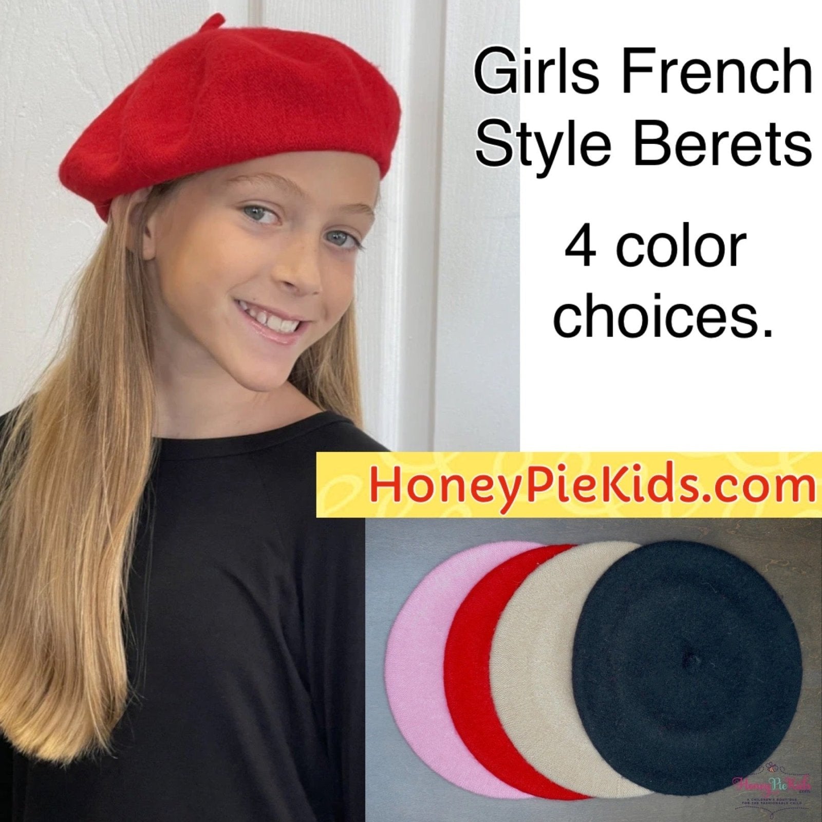 Girls French Style Kids Beret Hats - Several Colors | HONEYPIEKIDS