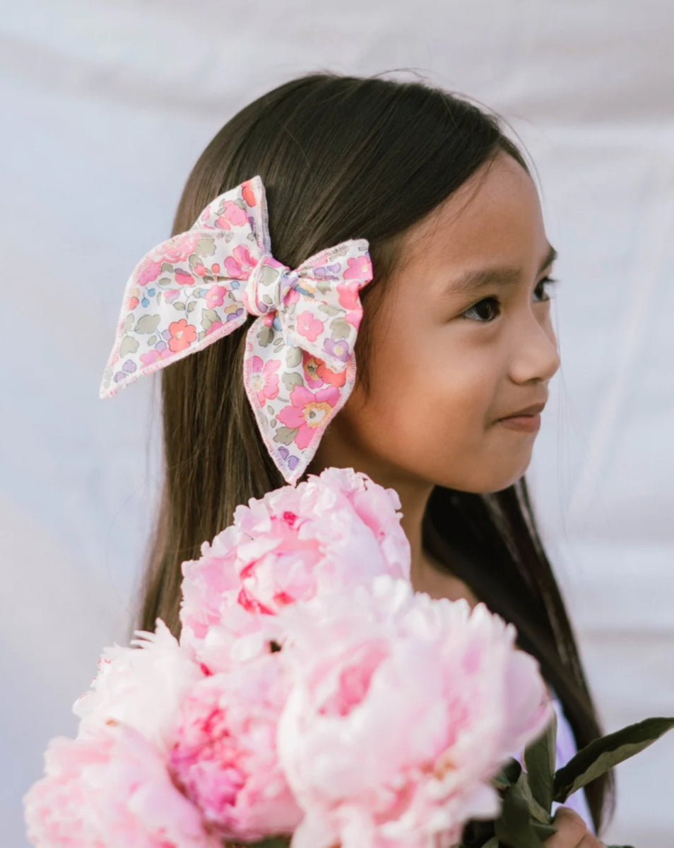 Livy Lou Bright Pink Floral Liberty ANNA Fable Hair Bow | HONEYPIEKIDS