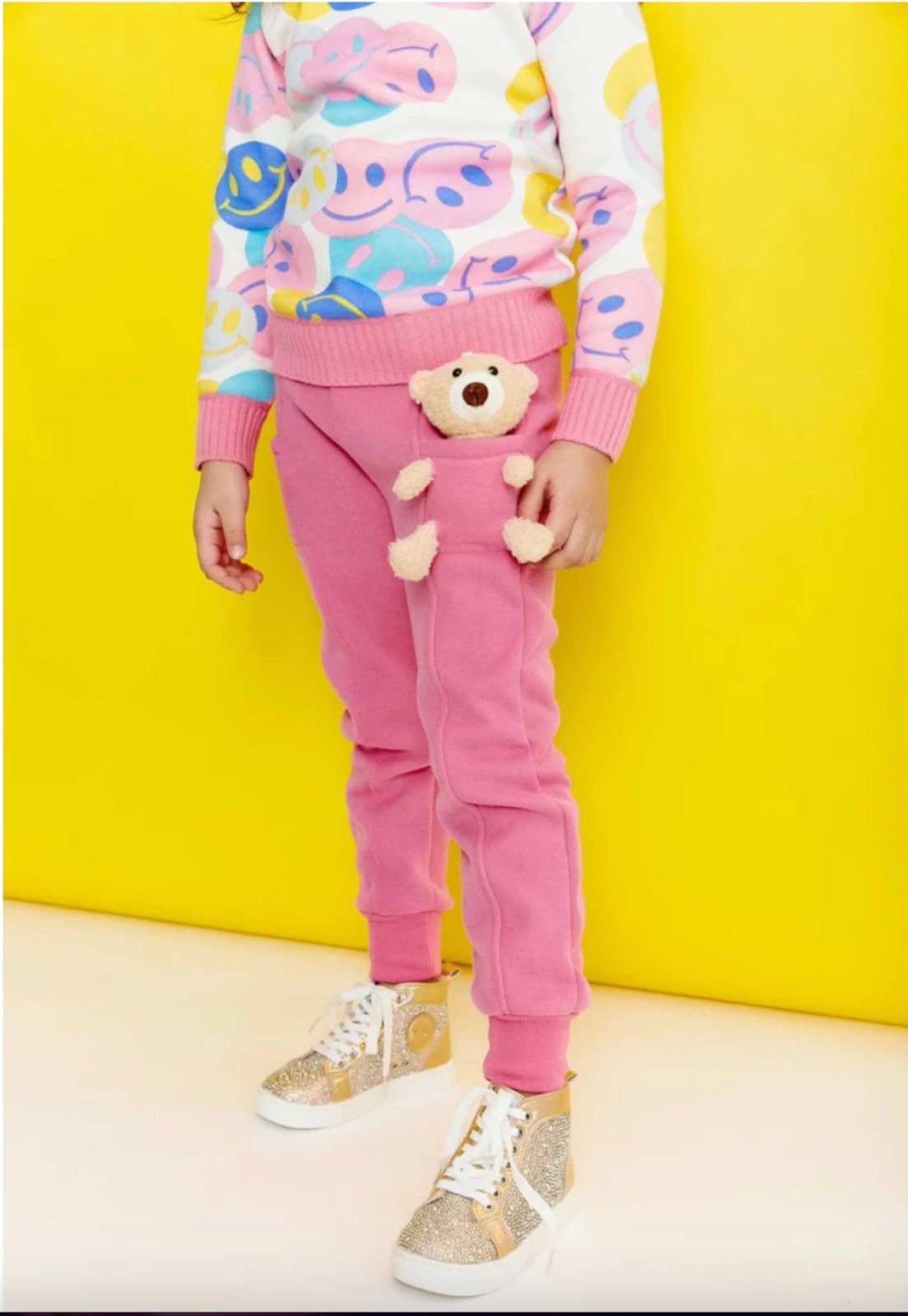 Lola and The Boys Girls Pink Fleece Teddy Bear Pants | HONEYPIEKIDS
