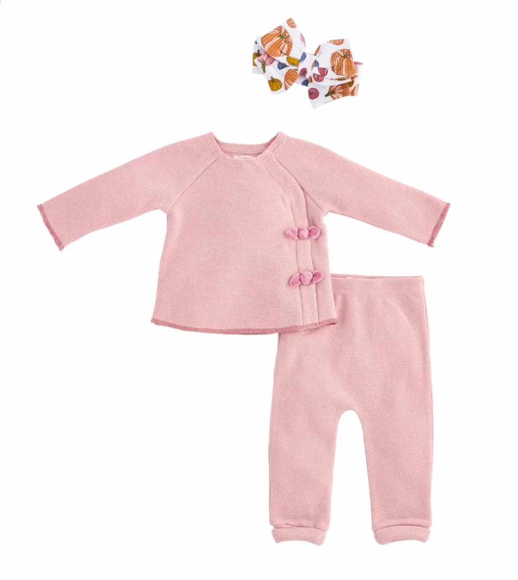 Mudpie Baby Girls Three Piece Pink Pumpkin Outfit | HONEYPIEKIDS